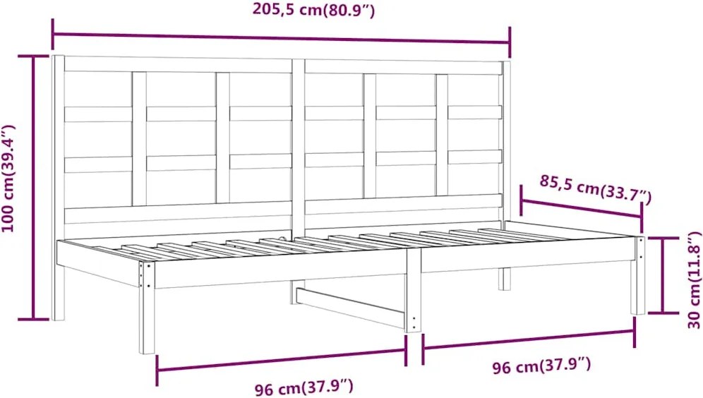 Válenda bez matrace bílá 80 x 200 cm masivní borovice 3107911