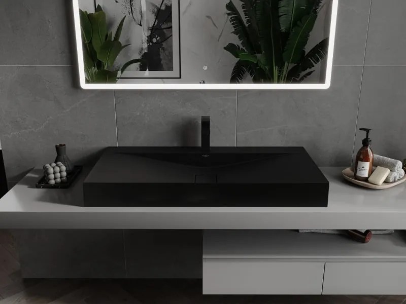 Mexen Poli umyvadlo na desce z konglomerátu 1/O 100 x 48 cm, černé - 23021071