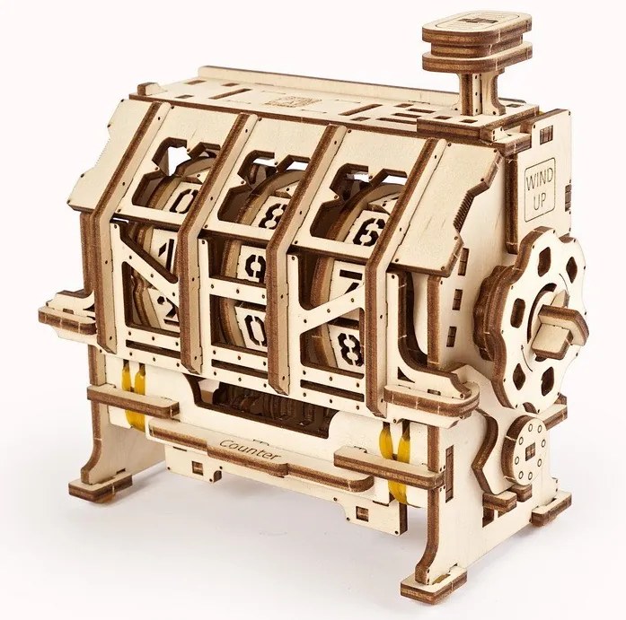 Ugears 3D dřevěné mechanické puzzle STEM klikací počítadlo