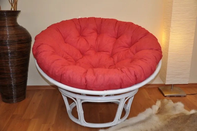 Axin Trading Ratanový papasan 115 cm bílý s polstrem Polstr: Vínový melír