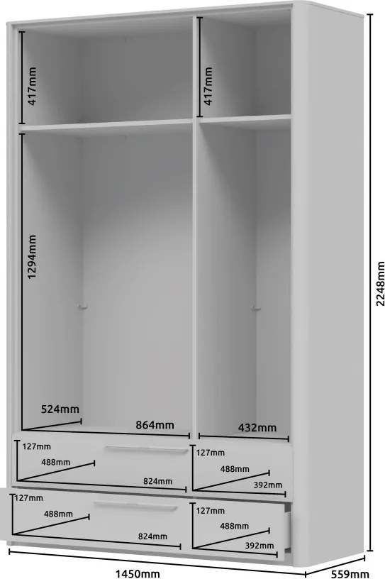 Skříň se zrcadlem AIR - P32-3OG/AI - Pepper bílá lak mat