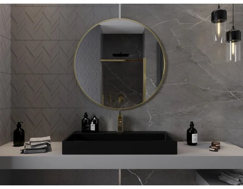 Mexen Loft, kulaté koupelnové zrcadlo 90 cm, barva rámu zlatá lesklá, 9850-090-090-000-50