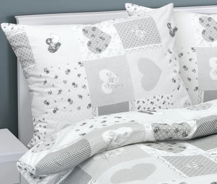 Bellatex Povlečení bavlněné Srdce patchwork Šedá,Bílá rozměr 1x 240x220, 2ks 70x90