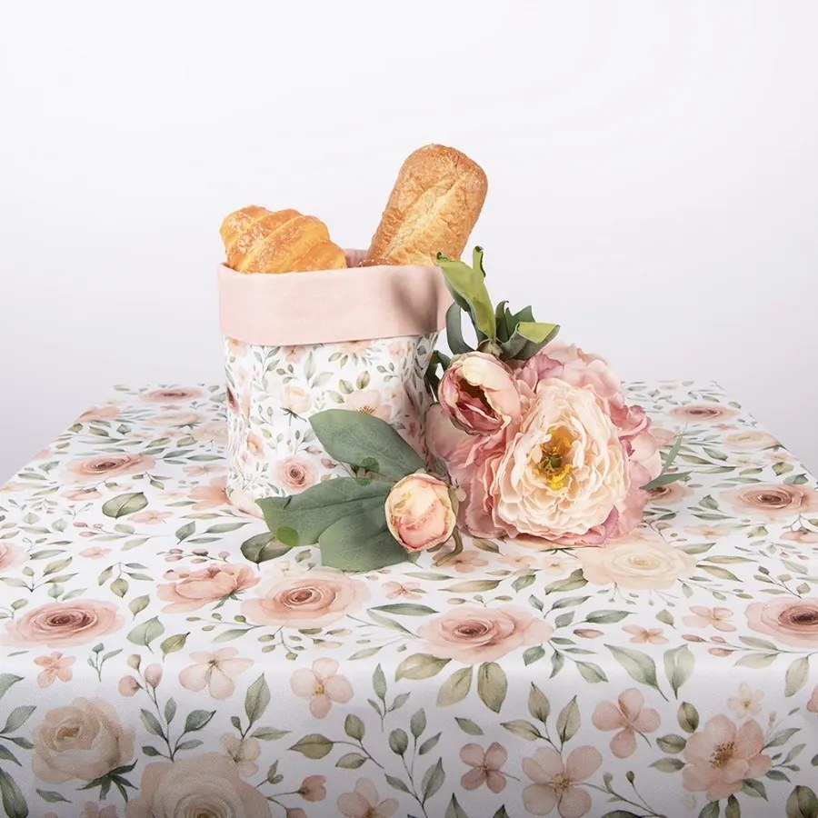 Bílý látkový košík s růžemi Soft Romantic Blush - Ø 15*16 cm