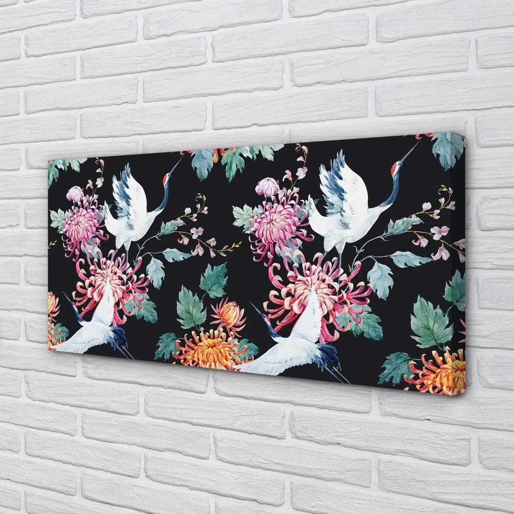 Obrazy na plátně Ptáci s květinami 125x50 cm