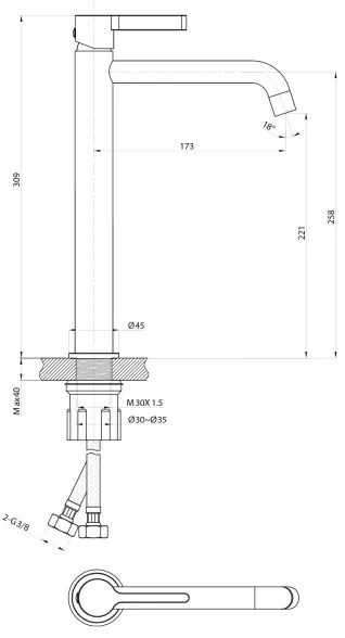 Sapho - Umyvadlová baterie ICONIC 30,9 cm matná černá