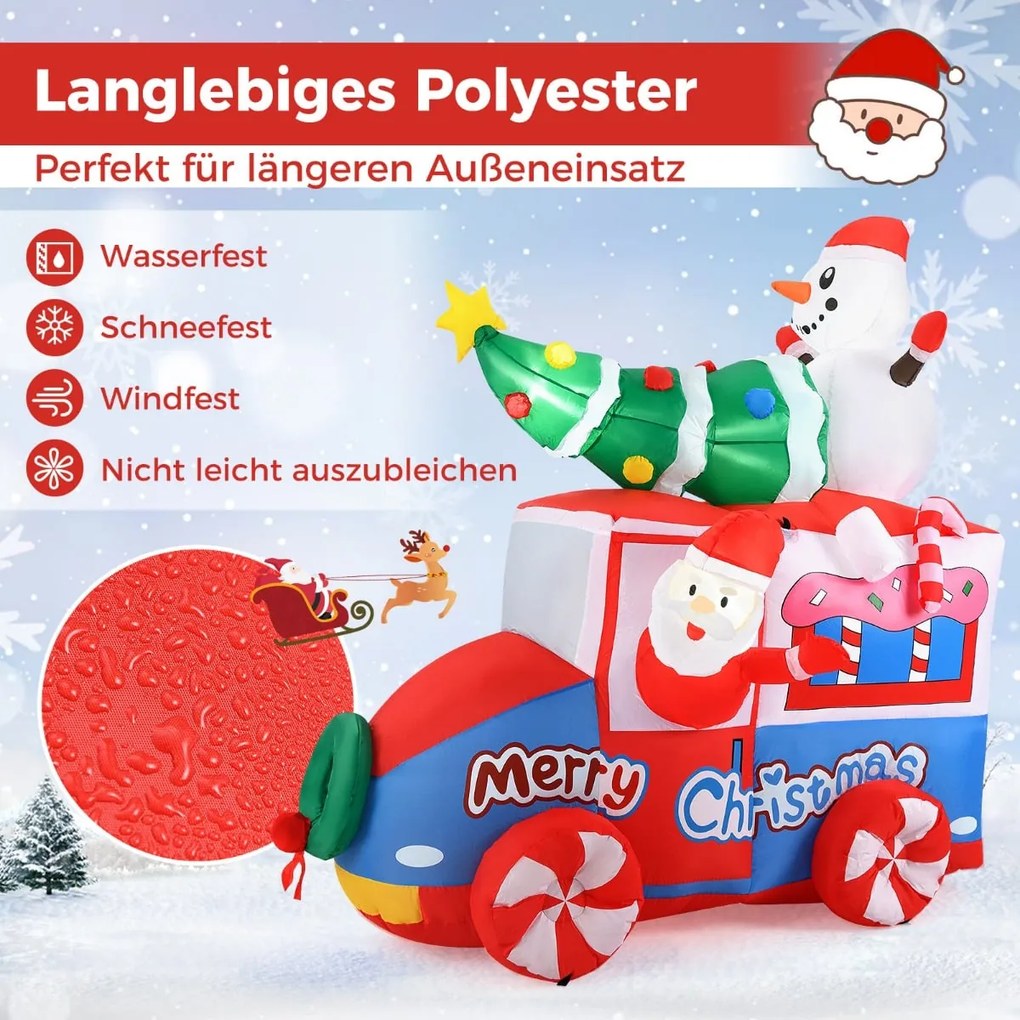 Costway 177 cm nafukovací vánoční dekorace LED Santa Claus v autě Vánoční