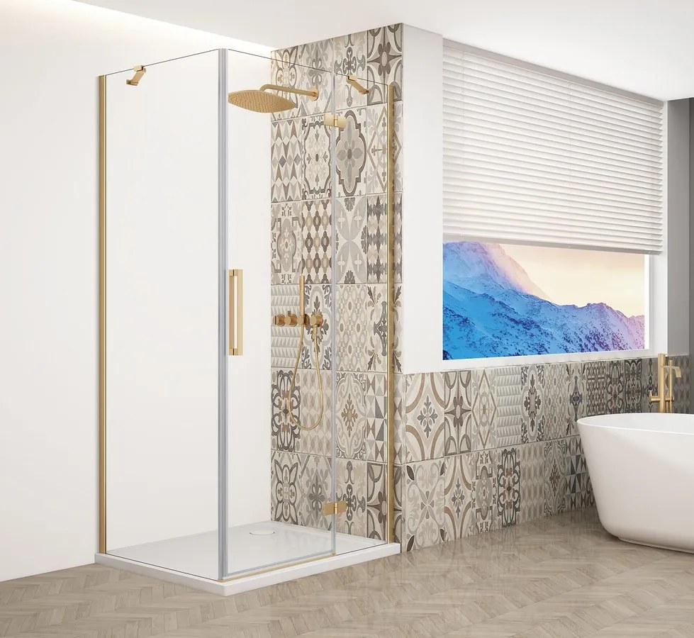 Gelco Trinity Gold Matt čtvercový sprchový kout 90 x 90 x 200 cm otevírací pravá zlatá sklo čiré GT5690-90CR-G