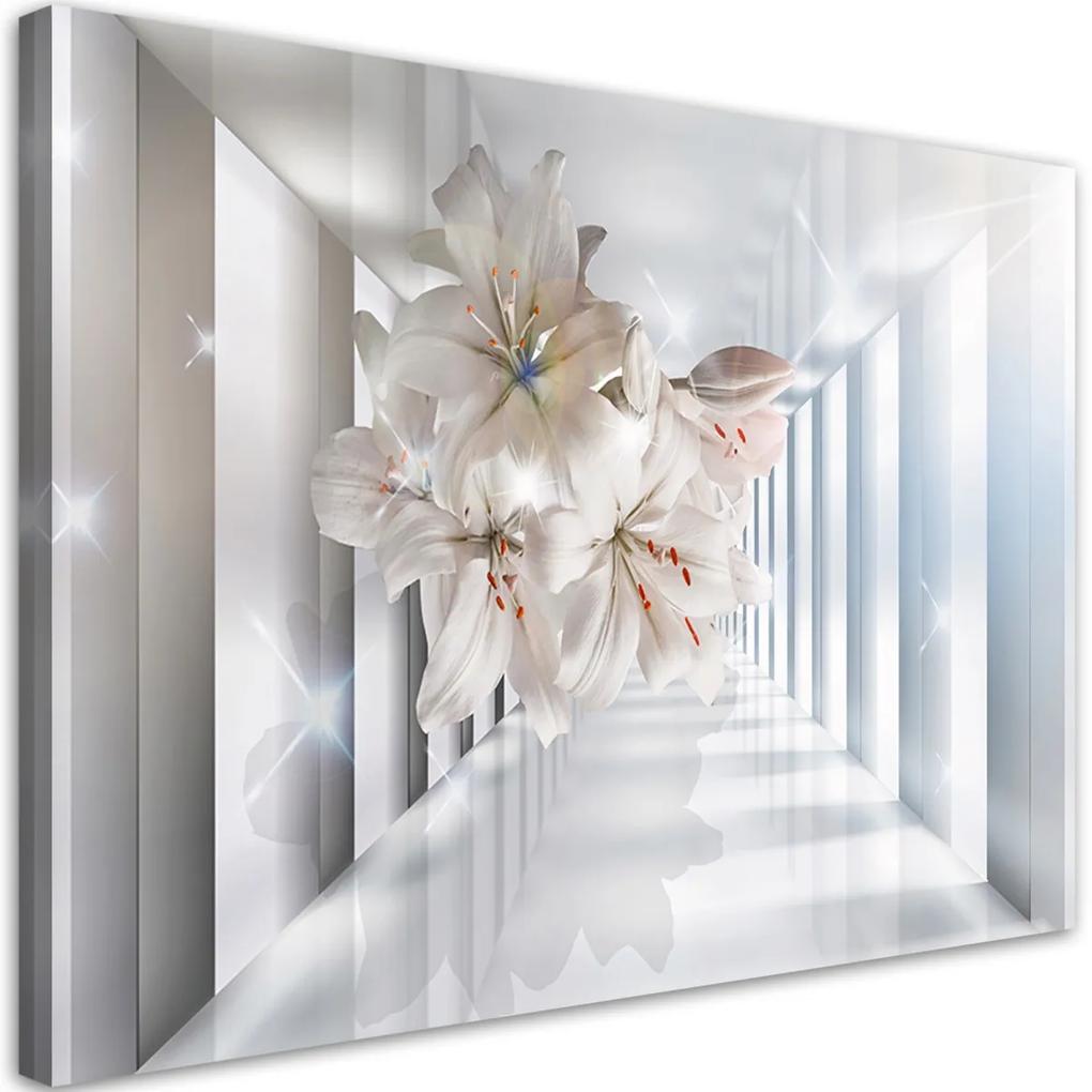 Obraz na plátně, Květiny na 3D chodbě - 60x40 cm