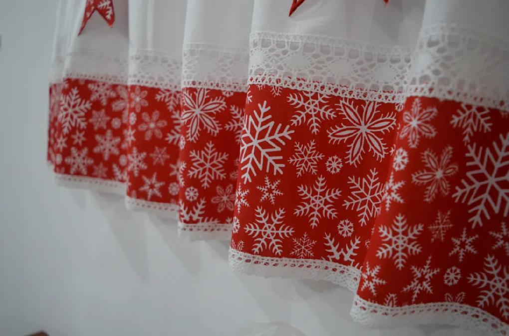 Hotová vánoční bavlněná záclona sněhové vločky s hvězdou, výška 60cm, různé rozměry červená Šířka: 150cm