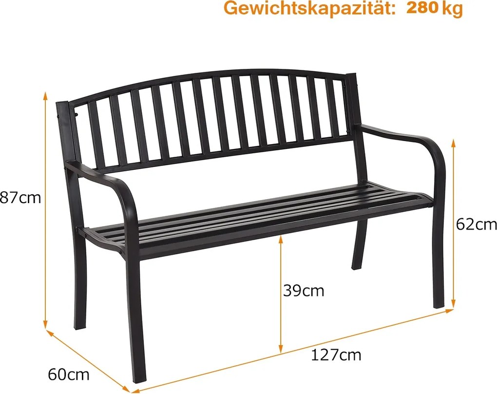 Costway Ocelová zahradní lavička terasová s robustním ocelovým rámem