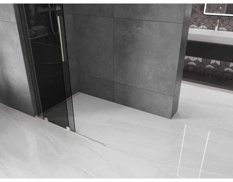 Mexen Velar L, posuvná sprchová zástěna Walk-in 100 x 200 cm, 8mm šedé sklo, broušená ocel, 871-100-003-43-97