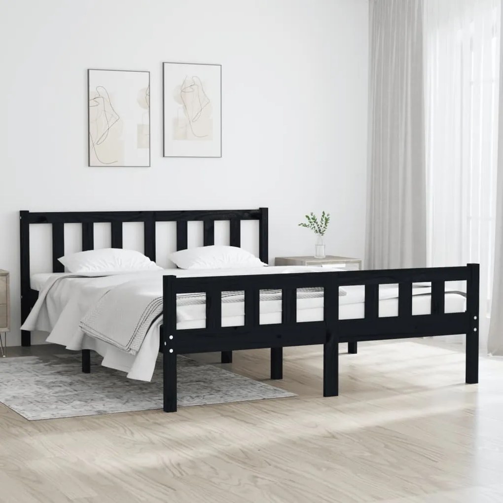810663 vidaXL Rám postele černý masivní dřevo 140 x 190 cm