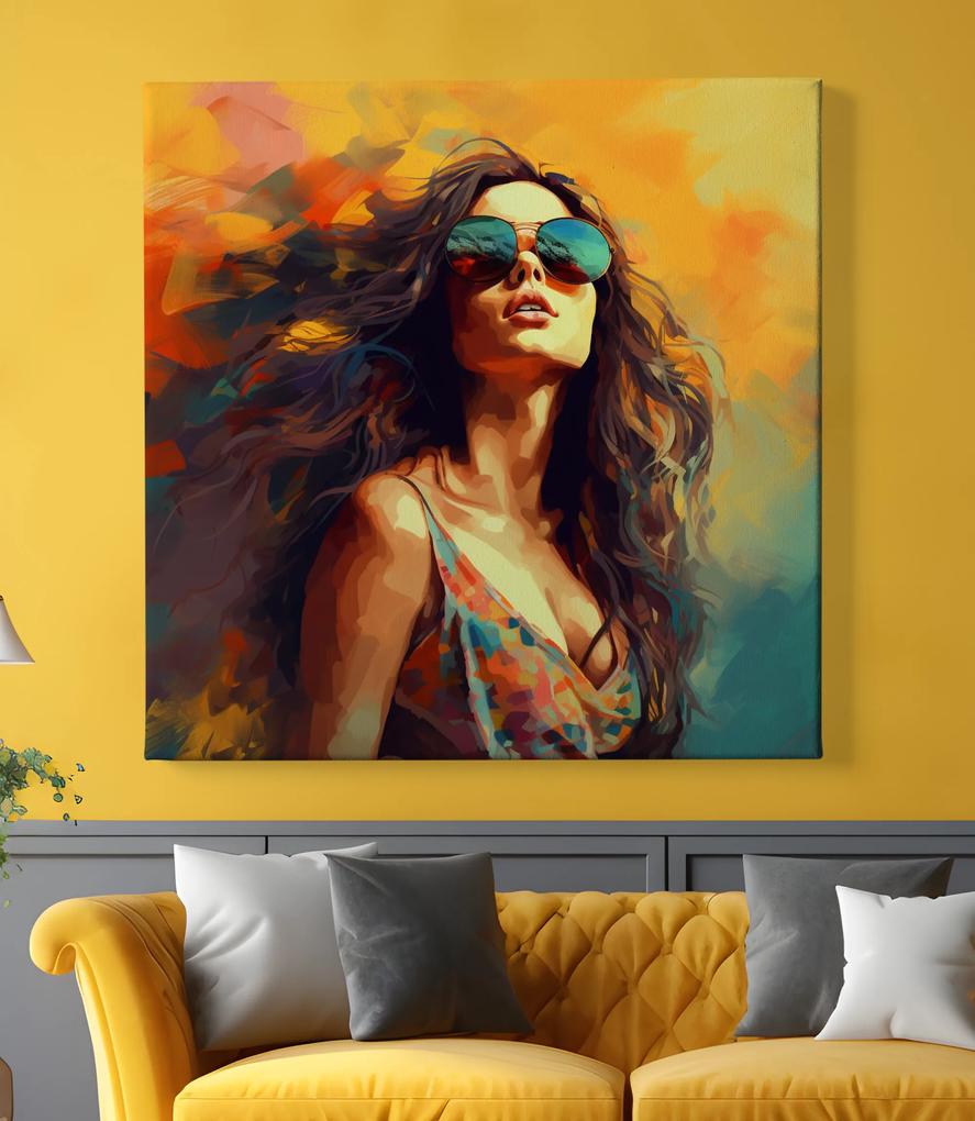 Obraz na plátně - Ivy, Hippie žena plná barev FeelHappy.cz Velikost obrazu: 120 x 120 cm