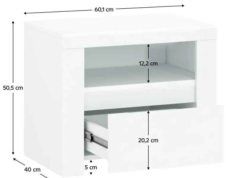 Kondela Noční stolek 1S, bílý lesk, LINDY
