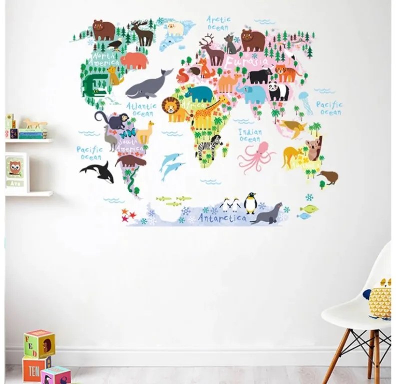 Samolepka na zeď "Barevná Mapa Světa 3" 70x90 cm