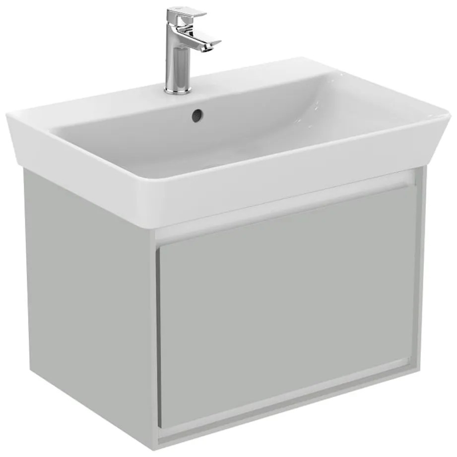 Ideal Standard Connect Air- Skříňka pod umyvadlo CUBE 65cm, 1 zásuvka, Lesklý světle šedý + matný bílý lak E0847EQ