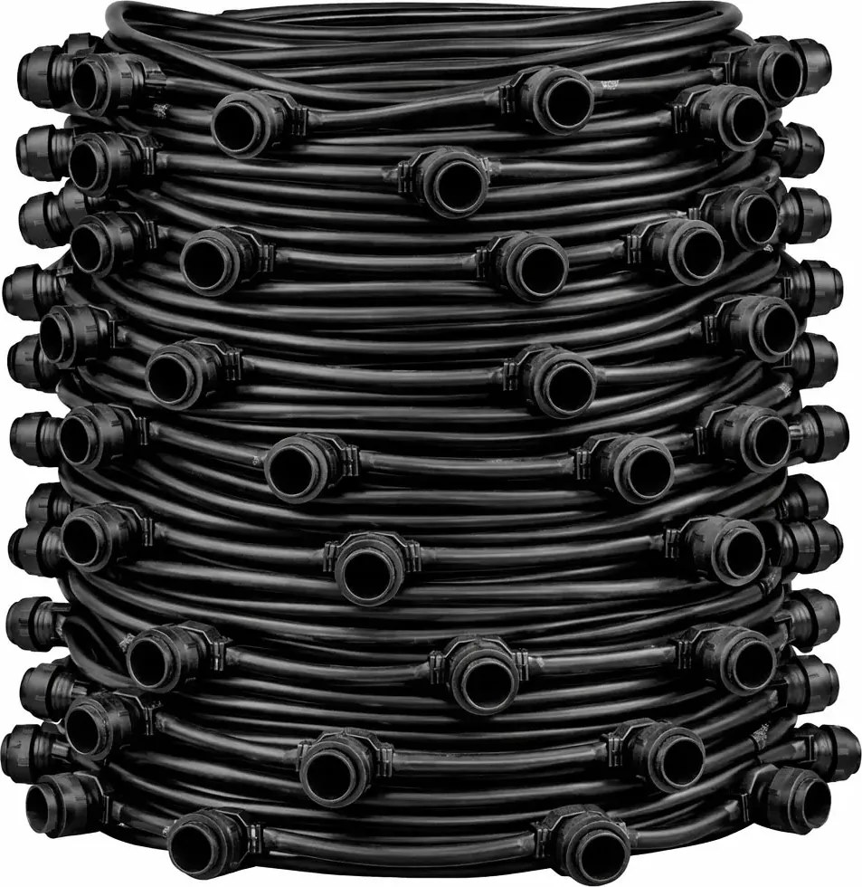 Easy Fix světelná girlanda, venkovní, 50 m, pro 100 žárovek E27, černý kabel, IP67, bez žárovek, cívka