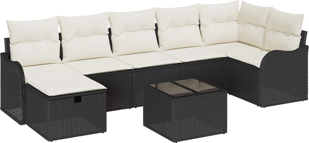 Set pohovek 8 ks 7-Počet míst Černá a krémová polyratan 3359006