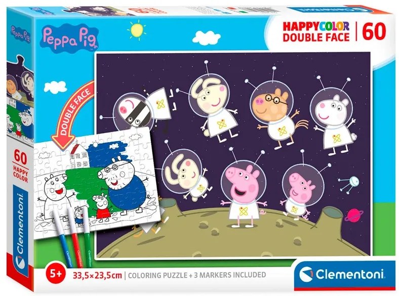 Clementoni - Puzzle 60 Double Face Prasátko Peppa