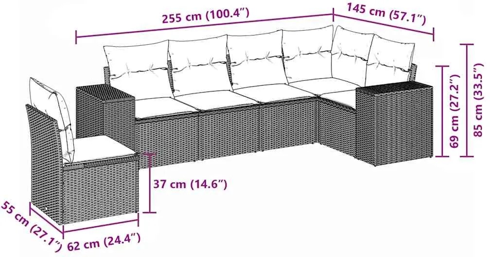 6dílná zahradní sedací souprava s poduškami černá polyratan 3254963