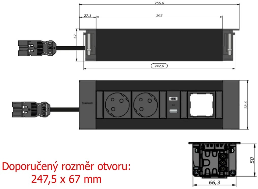 IBConnect Vestavná zásuvka INTRO bílá - různé konfigurace Konfigurace elektrozásuvky: 2x230V