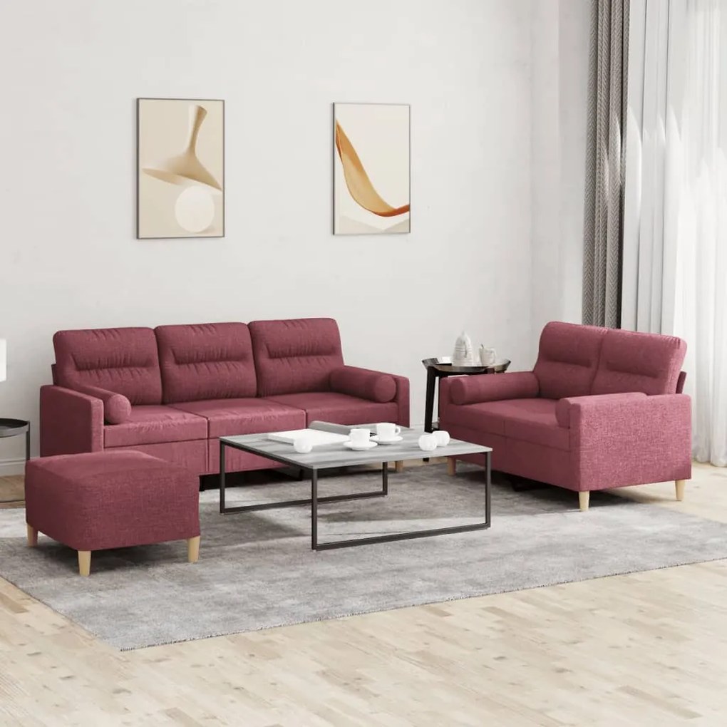 3dílná sedací souprava s polštáři vínová textil 3201630