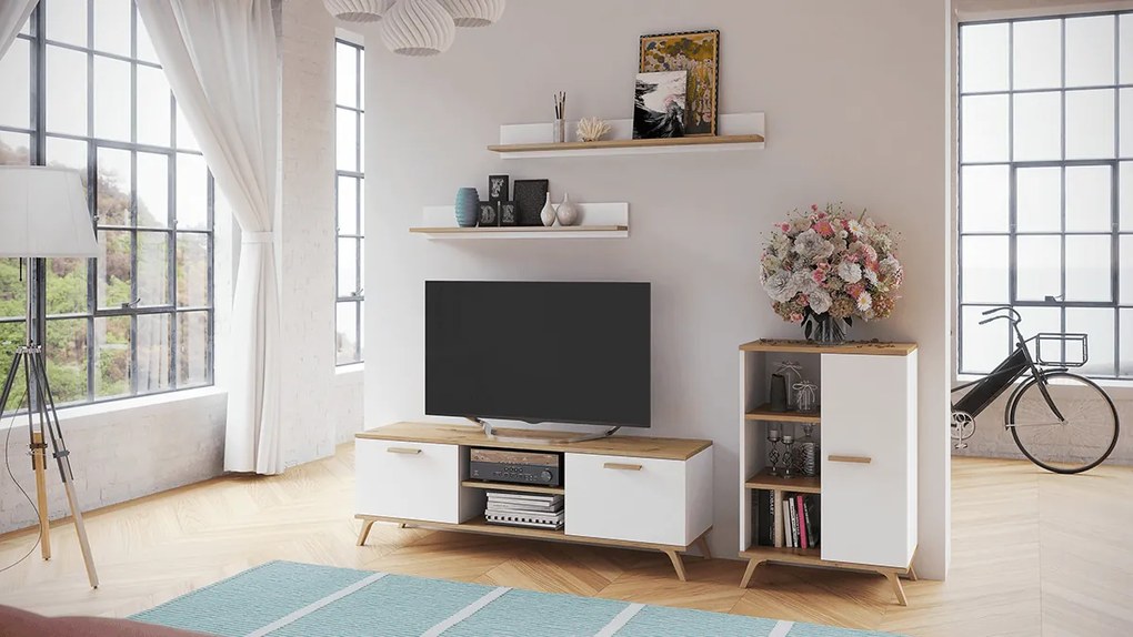 Televizní stolek RALF 01 Bílý + dub artisan