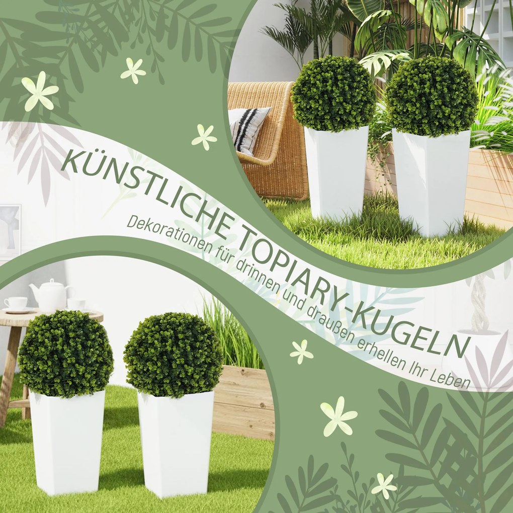 HOMCOM sada 2 umělých eukalyptových topiary, výška 65 cm, 330 listů, UV-odolné, v bílých trapezových květináčích