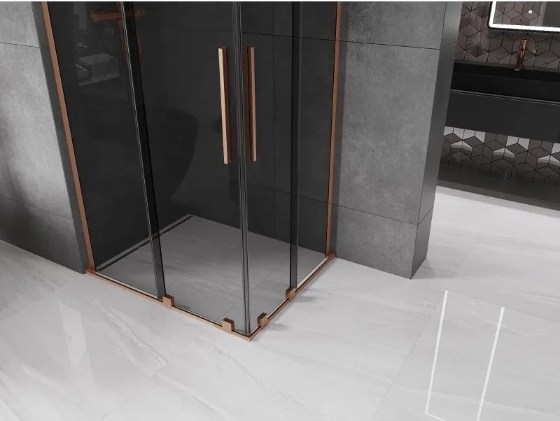 Mexen Velar L Duo, sprchový kout s posuvnými dveřmi 100 x 90 cm, 8mm šedé sklo, měděná matná, 871-100-090-02-43-65