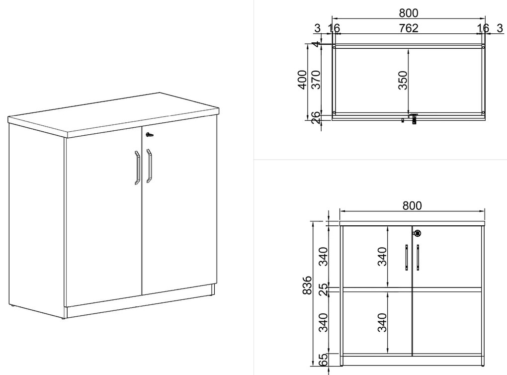 Kancelářská skříň ARRISTO LUX, 800 x 400 x 836 mm, bříza