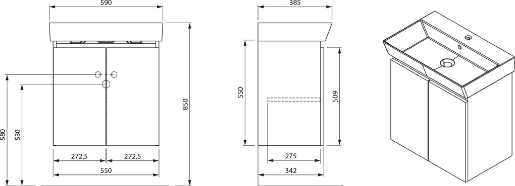 Aqualine Aqualine, PANEDA umyvadlová skříňka 55x55x34,2cm, bílá, PN255