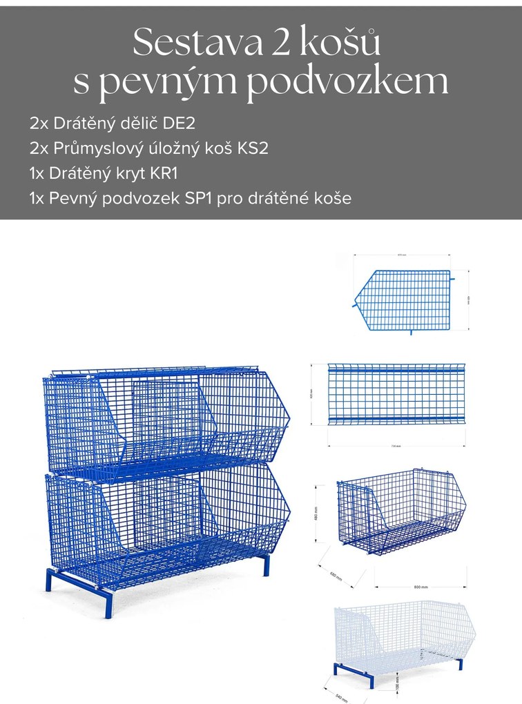 FEROPLAST spol. s.r.o Průmyslový úložný koš KS2, kompletní set 2 košů na pevných nohách