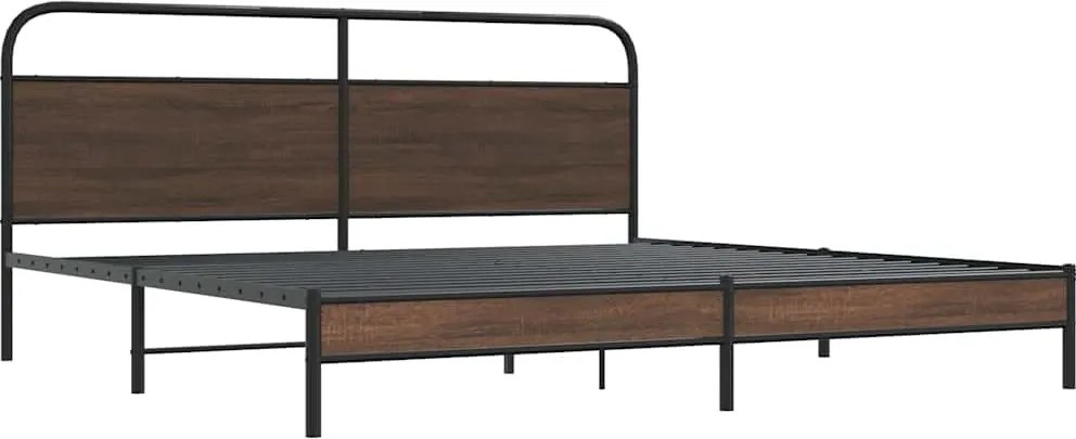 Kovový rám postele bez matrace hnědý dub 200 x 200 cm 3318702
