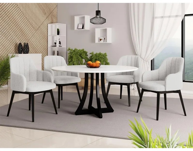 Kulatý stůl Dagerto FI 100 se 4 židlemi ST105 05, Barva:: Magic Velvet 2217, Barva: bílý lesk / černý lesk