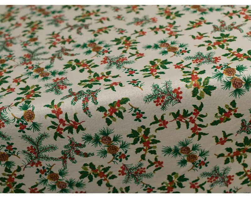 SCANquilt ubrus VÁNOCE větvičky smetanovozelená 140 x 180 cm