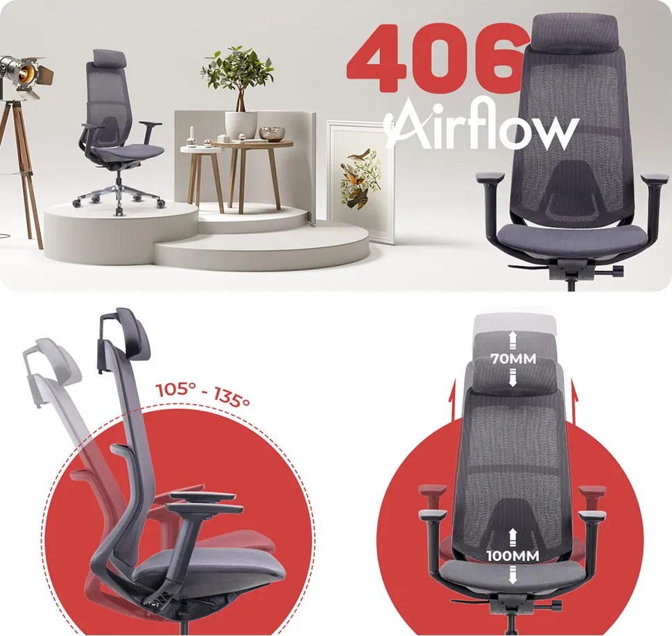 Ergonomická síťovaná kancelářská židle MOSH Airflow 406 – černá