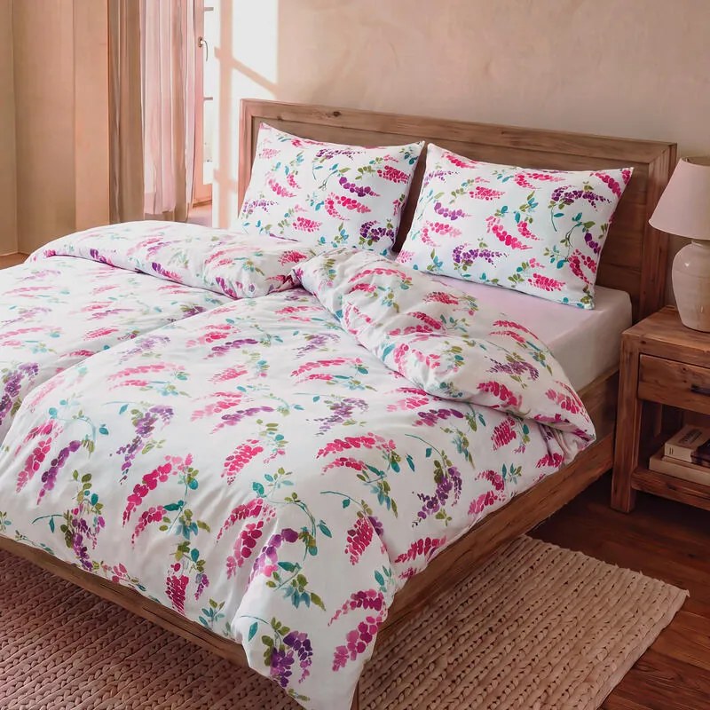 SCANquilt povlečení SATÉN PLUS vistárie bílopestrá 140 x 200/70 x 90 cm