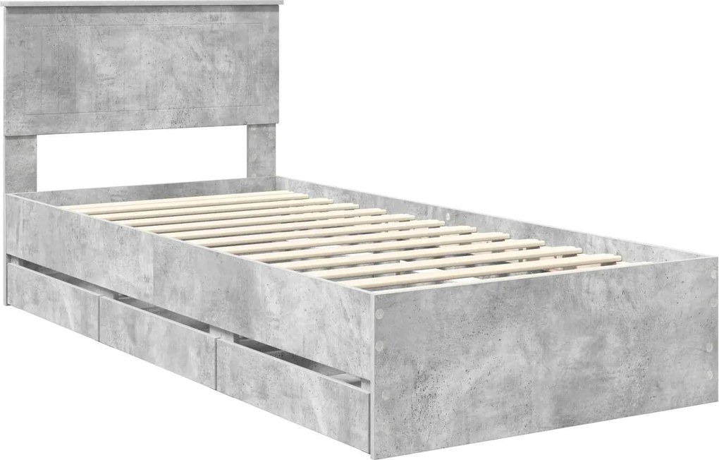 Rám postele s čelo Betonově šedá 90 x 200 cm Inženýrské dřevo 3410745