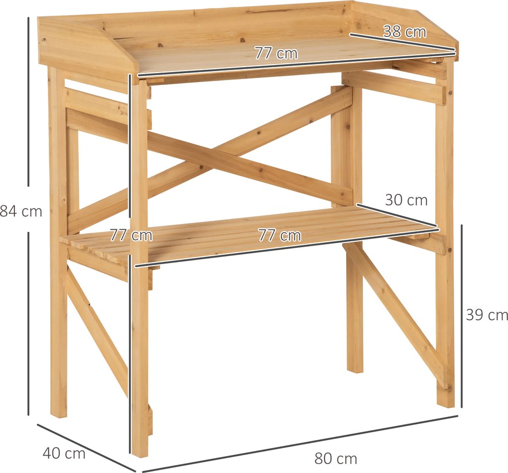 Dřevěný květinový stolek Outsunny s policí 80x40x84cm, světle hnědý, ideální pro zahradu a balkon | Aosom.de