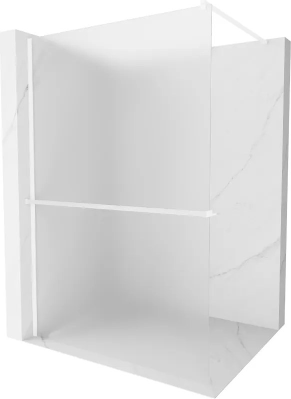 Mexen Kioto+, sprchová zástěna Walk-In s poličkou a věšákem 100 x 200 cm, 8mm sklo námraza, bílý profil, 800-100-121-20-30