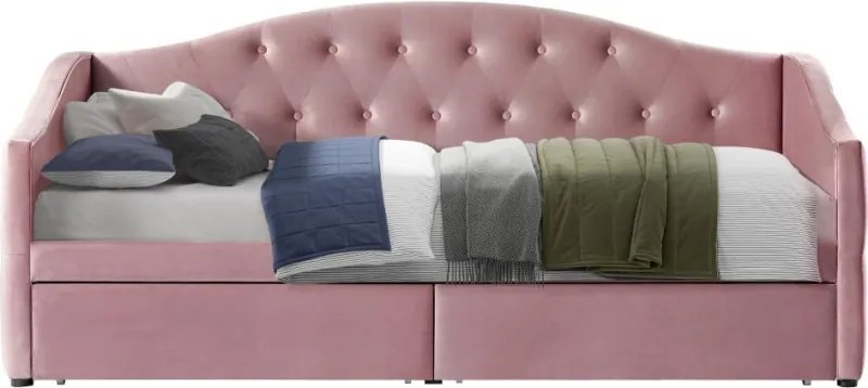Postel s úložným prostorem, 90x200, růžová Velvet látka, ZASKA Kondela 0000410675