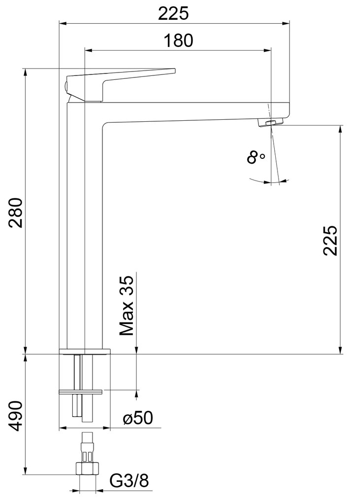 Sapho Sapho, TURSI stojánková umyvadlová baterie vysoká bez výpusti, prodloužená hubice černá mat, TI007B