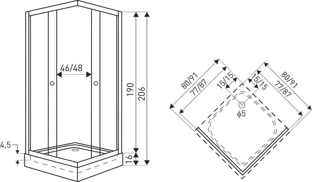 Novoterm Čtvercový sprchový kout NV-Madera 80x80 chrom/transparent - bez vaničky