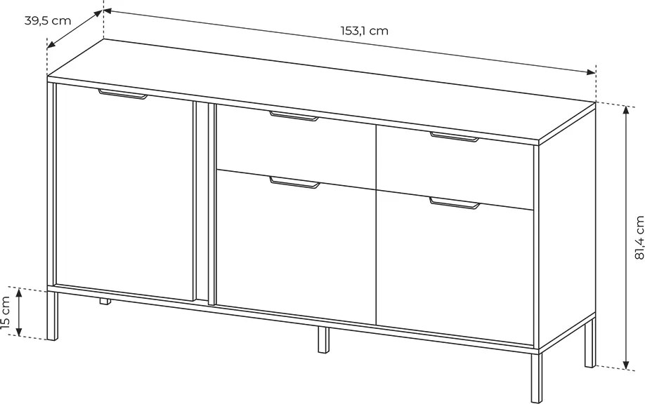 LARS a | komoda 153 3D2S | 153,1 cm | antracit