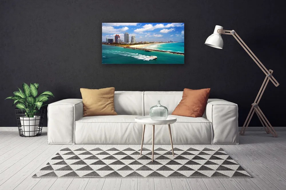 Obraz na plátně Moře Pláž Město Krajina 100x50 cm