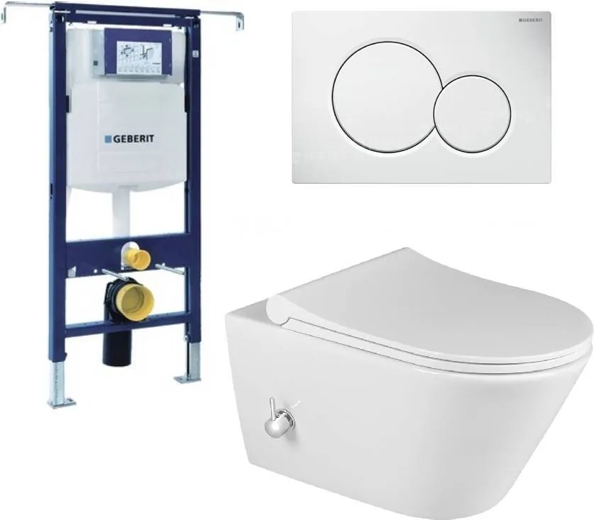Geberit Duofix Speciál 111.355.00.5 komplet do bytových jader se závěsným WC RIMLESS Sapho AVVA 100315 s integrovanou baterií a bidetovou sprškou