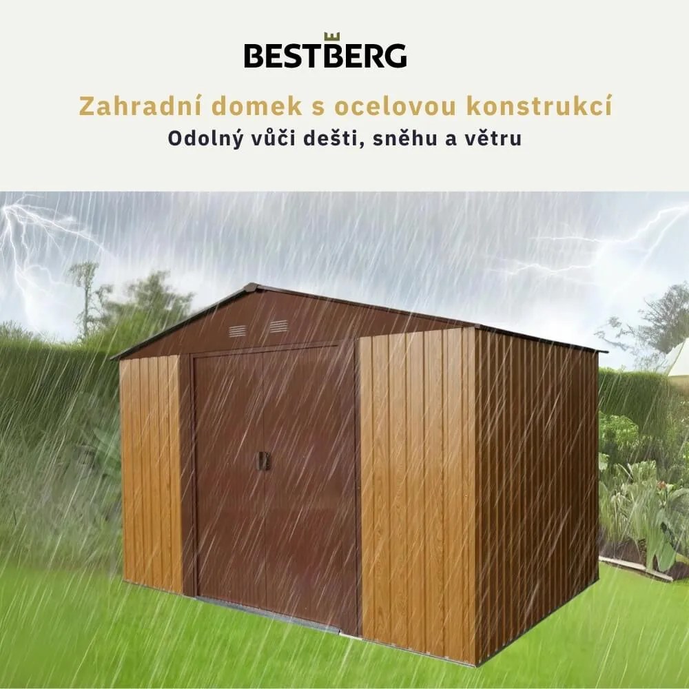 Zahradní domek BestBerg ZDB-7D / 7,2 m² / 301 x 238 x 214 cm / dekor dřevo/hnědá