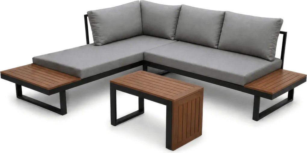 Zahradní set NOREVIA - polywood, hliník, látka, šedá / hnědá