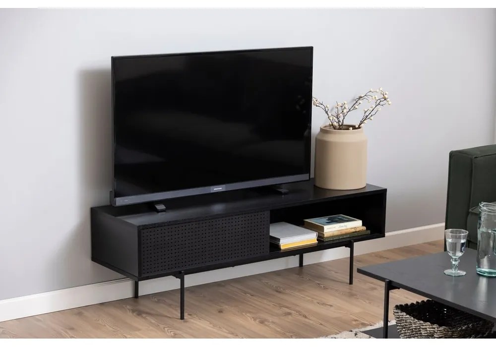 Černý TV stolek v dekoru jasanu 140x45 cm Angus – Actona